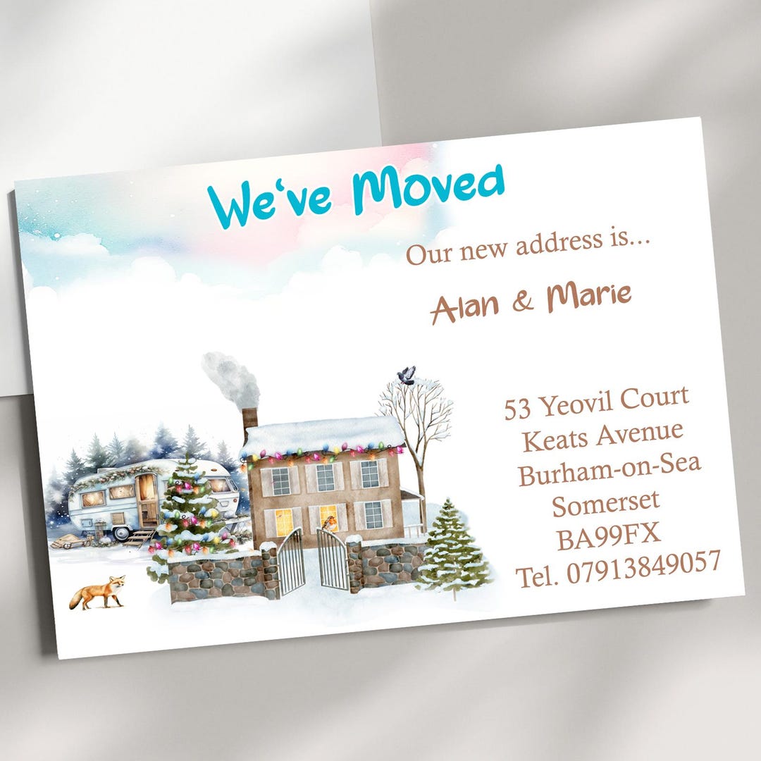 Personalised New Address Cards ,winter Christmas Design Custom Change ...