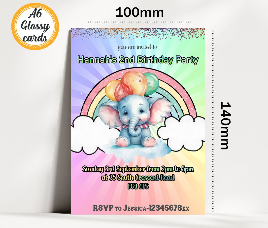 Personalised Cute Elephant Birthday Party Invitations Kids - Etsy