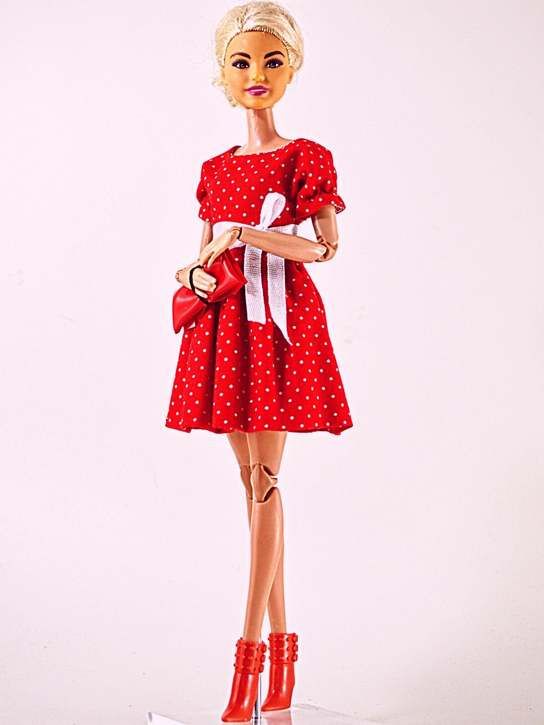 Timeless Red Dress With White Bow Doll Clothing PIPDOLLS - Etsy