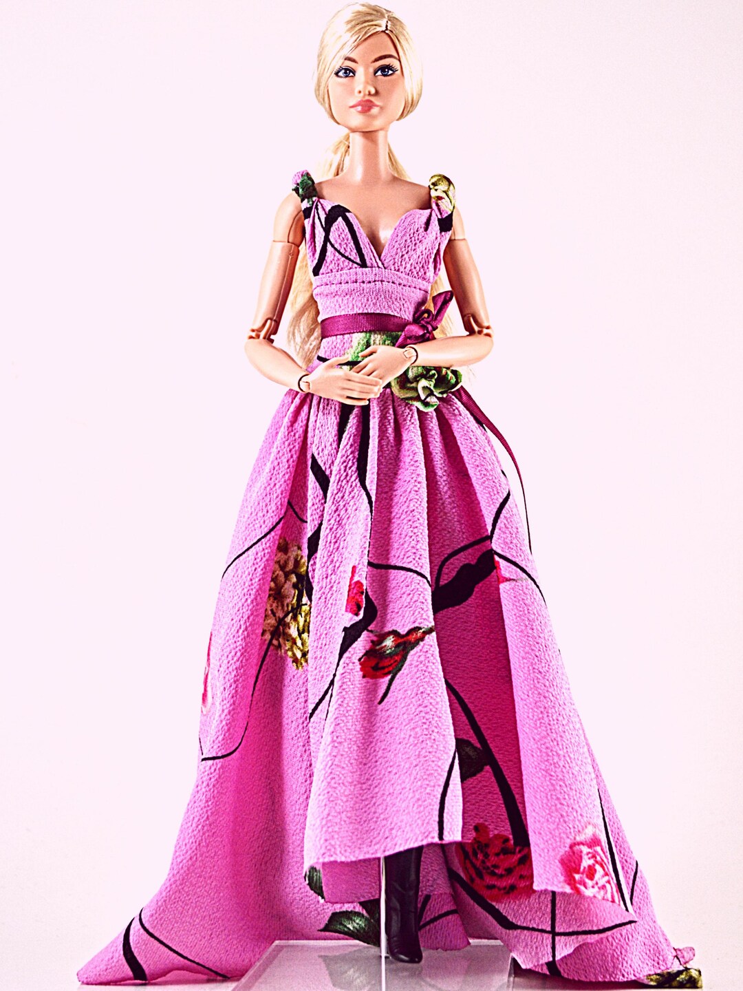Pink Prom Dress With Train and Twisted Straps | Doll Clothing ...