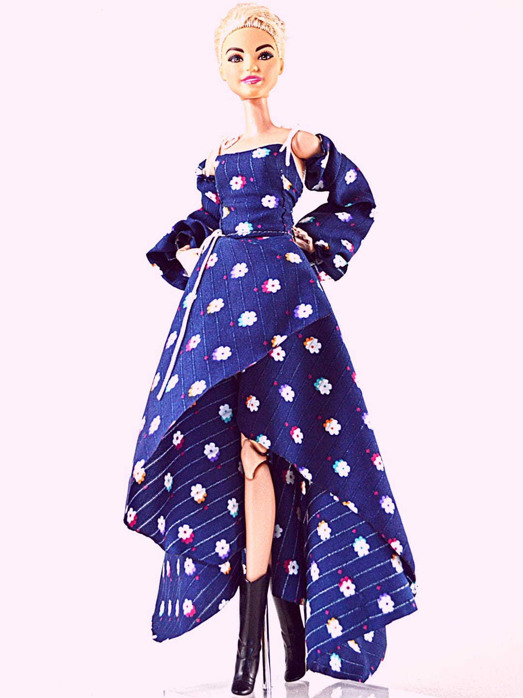 Dark Blue Ball Gown With Tips and High Slit | Fashion Doll Clothing ...