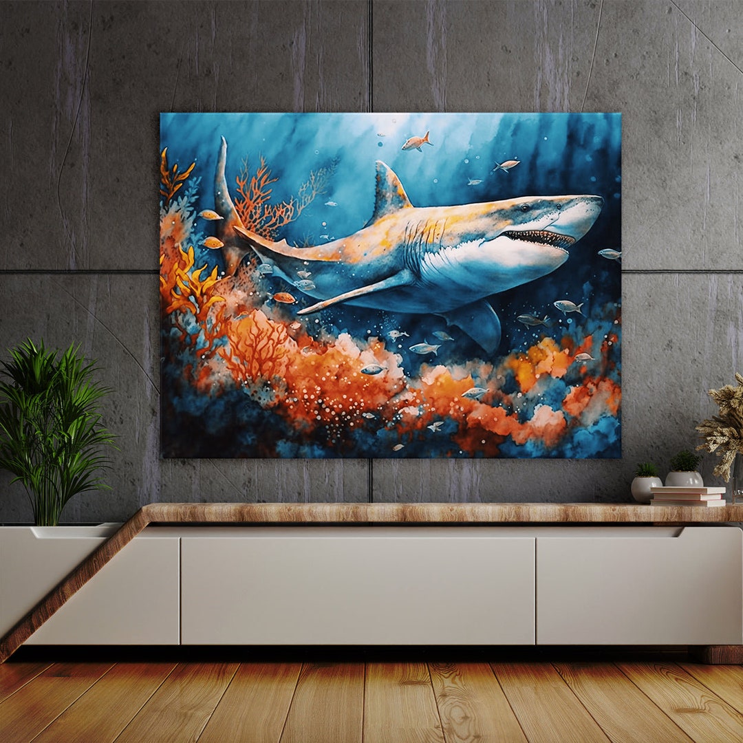Shark Cute Coral Reef 13 Canvas | Wall Art Home Decoration Painting ...