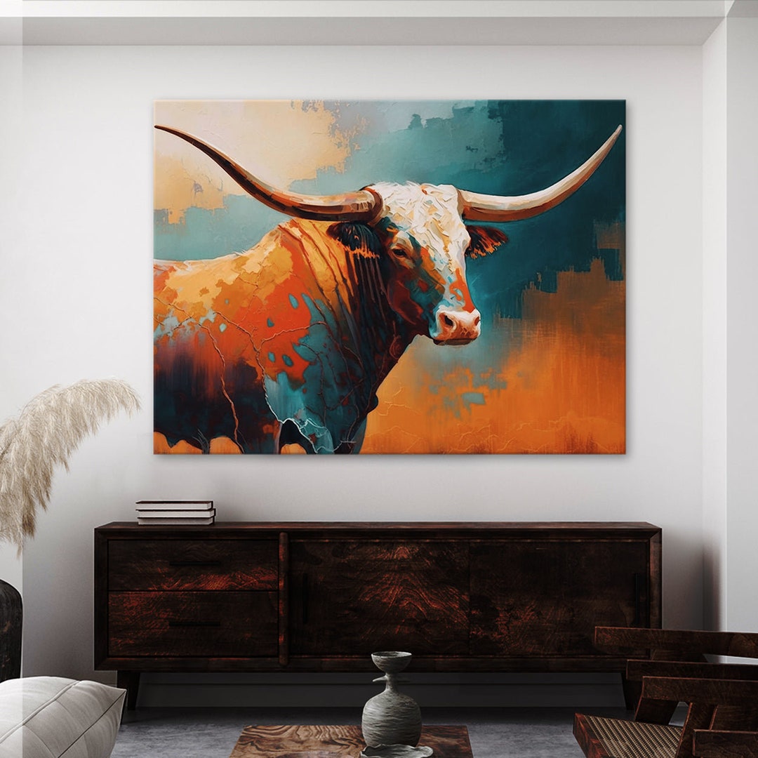 Texas Longhorn Abstract 23 Canvas | Wall Art Home Decoration Painting ...