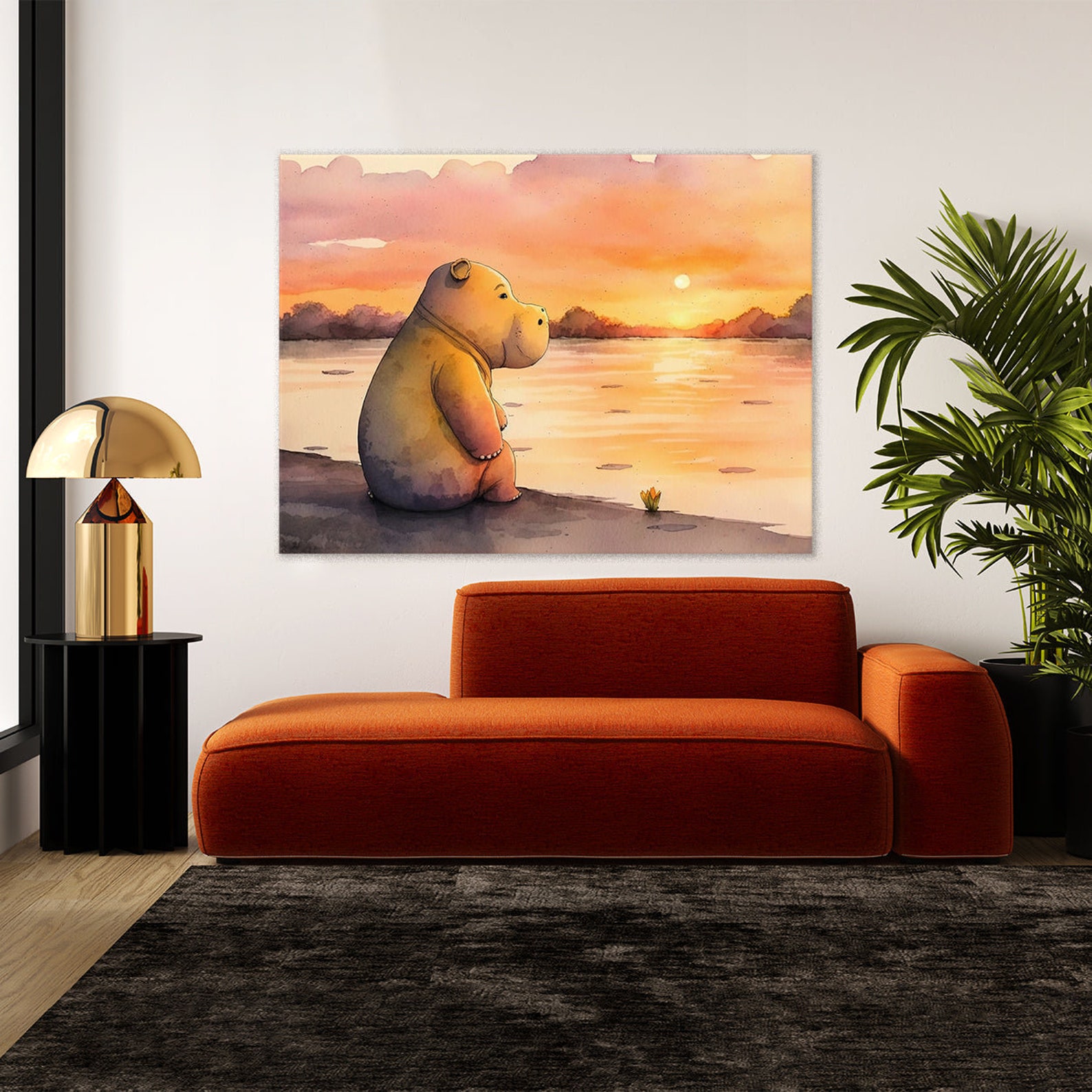 Hippopotamus Cute Hippo Sunset 16 Canvas Wall Art Home - Etsy