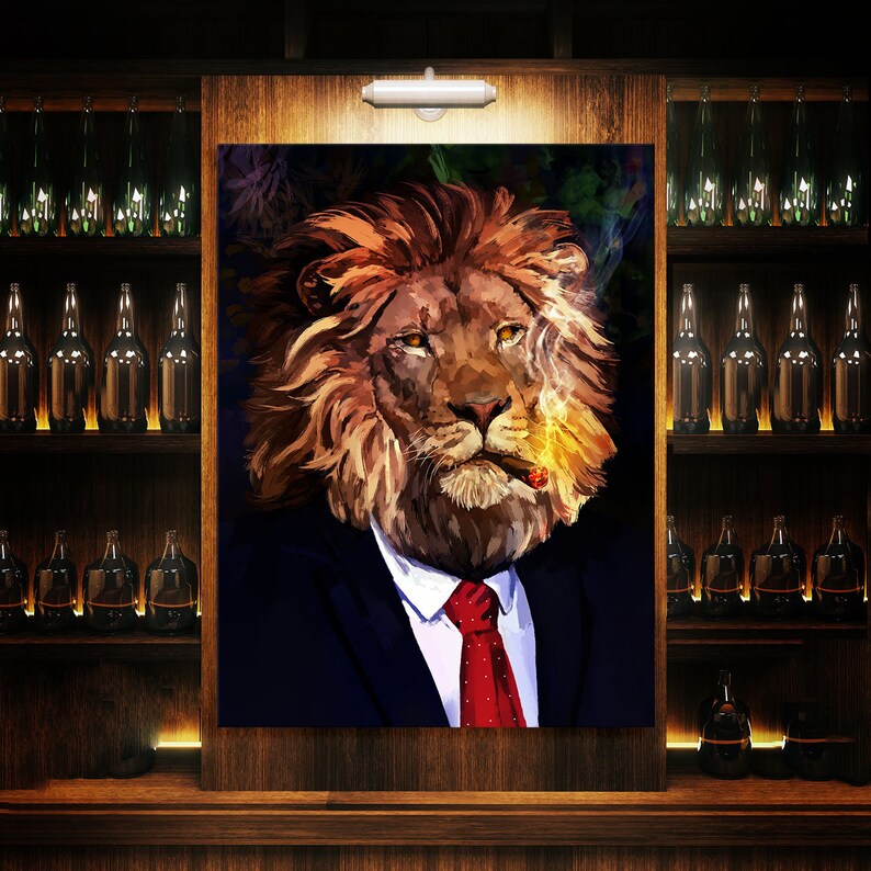 Lion Man Smoking Cigar in Suit Canvas Wall Art Decor - Etsy