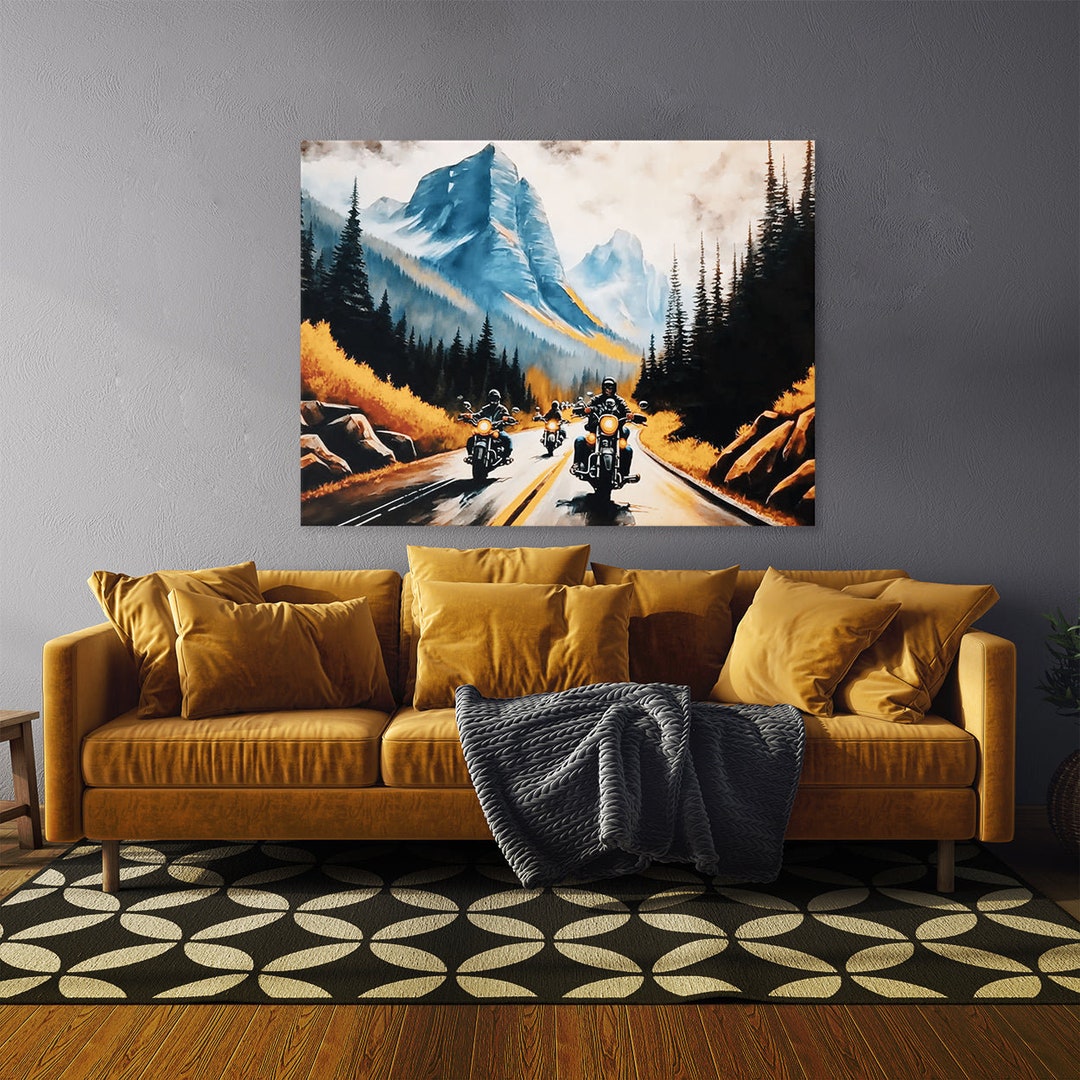 Motorcycle Bikers Mountains 7 Canvas | Wall Art Home Decoration ...