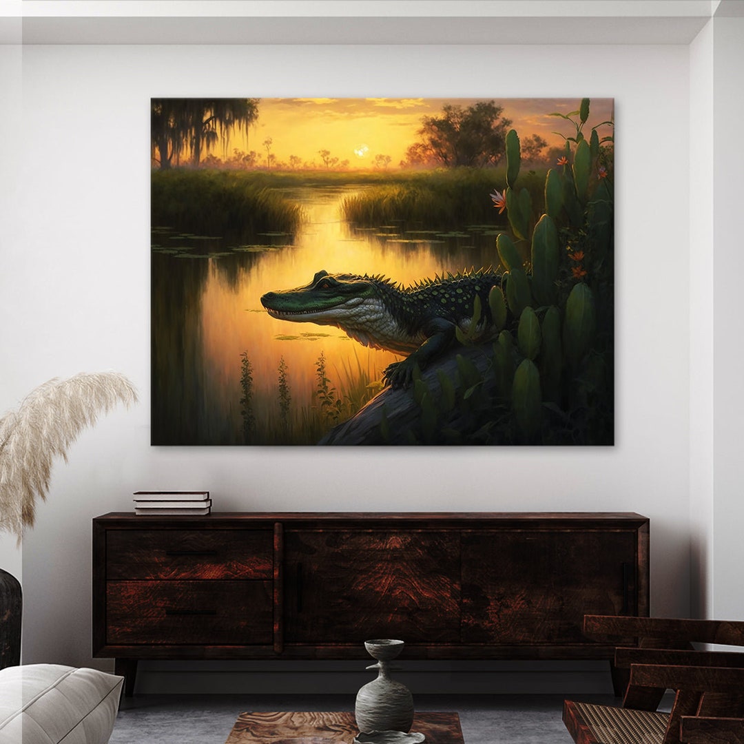 Alligator in Swamp With Sunset 15 Canvas Wall Art Decor - Etsy