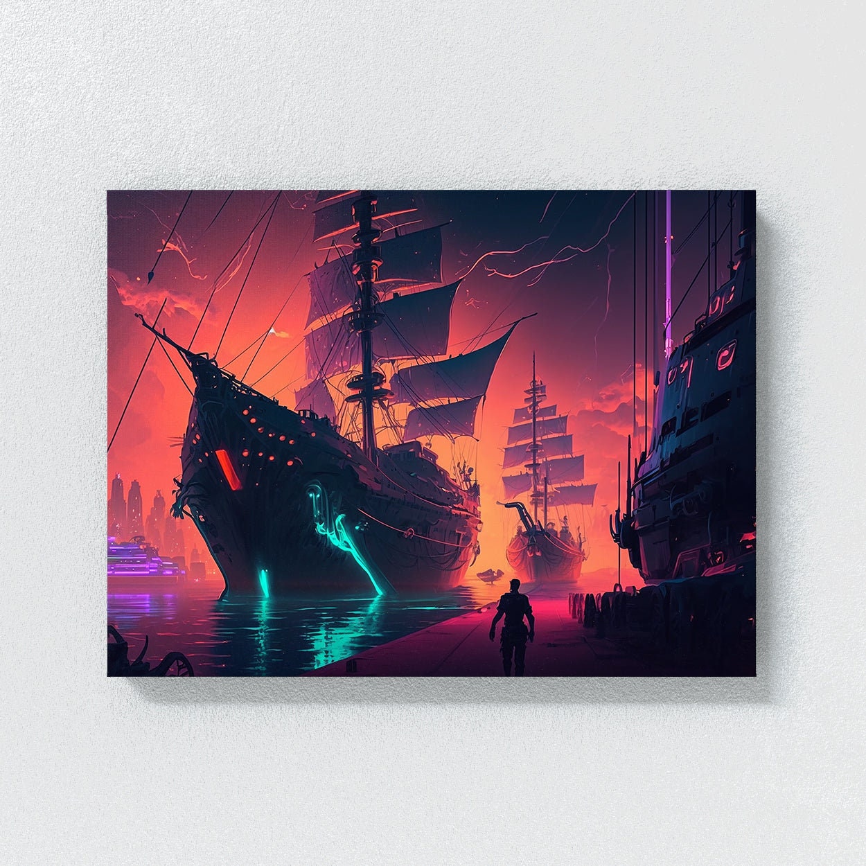 Cyberpunk Futuristic Pirate Ship Port 21 Canvas Wall Art Decor - Etsy ...