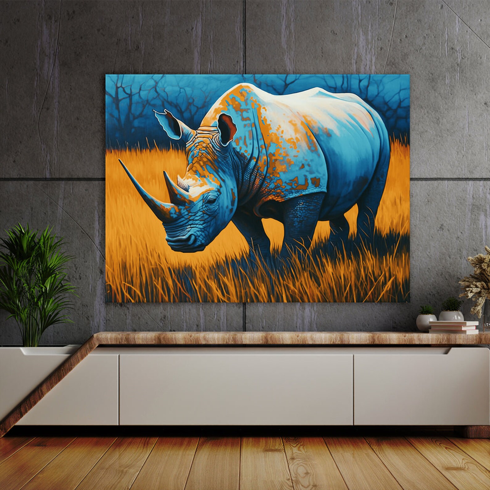 Rhinoceros Vibrant Colorful 4 Canvas Wall Art Home Decoration Painting ...