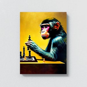 Monkey Playing Chess 1 Canvas Wall Art Decor - Etsy