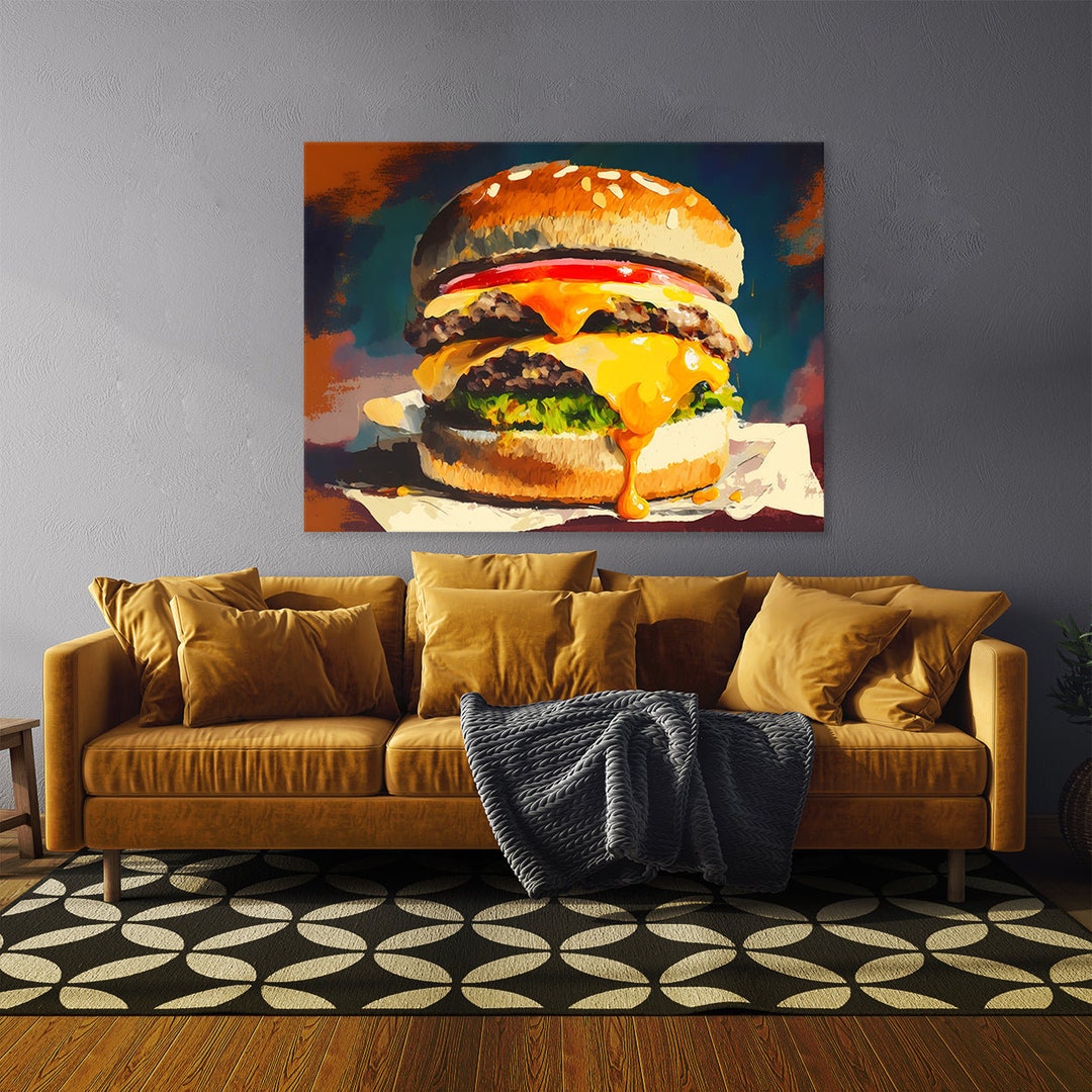 Hamburger Burger Brushstroke 21 Canvas | Wall Art Home Decoration ...