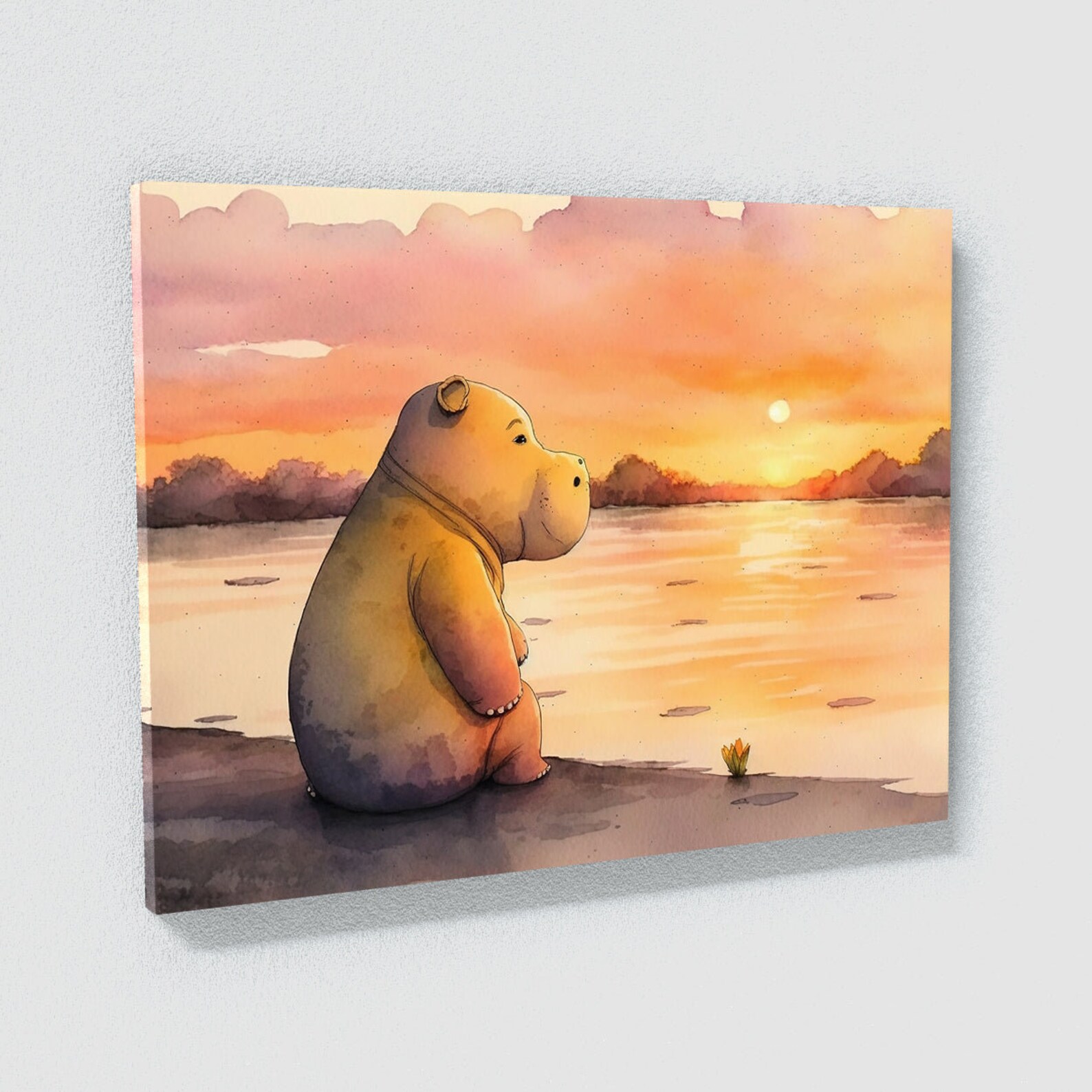 Hippopotamus Cute Hippo Sunset 16 Canvas Wall Art Home - Etsy