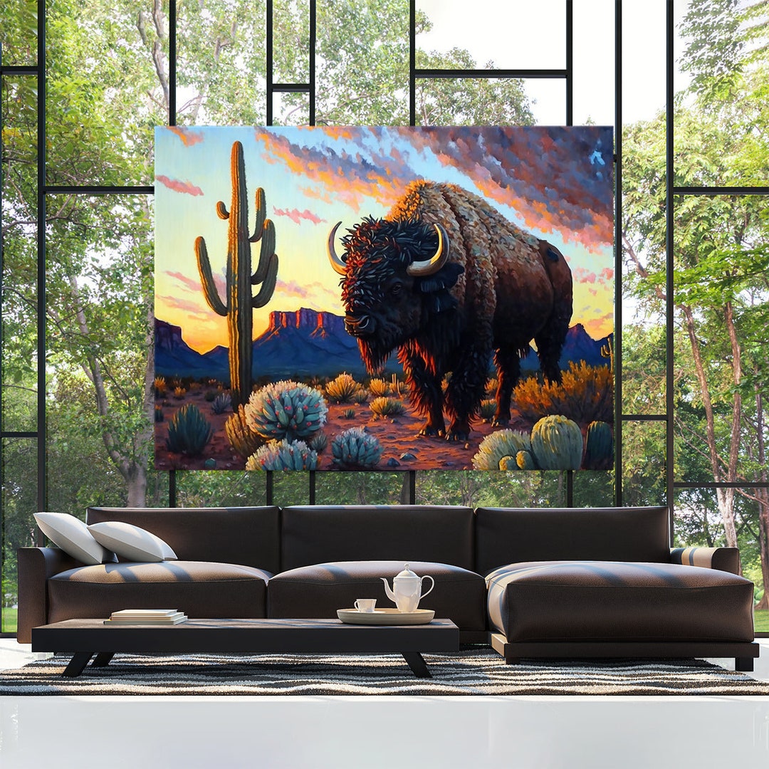 Bison Desert Sunset 8 Canvas Wall Art Decor - Etsy