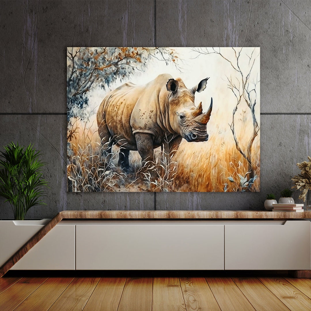 Rhinoceros Realistic White 11 Canvas | Wall Art Home Decoration ...