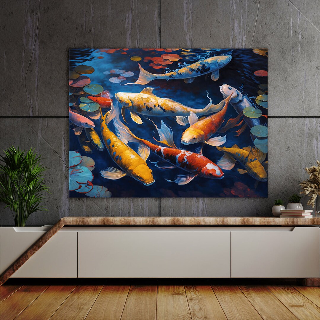 Koi Fish Vibrant 4 Canvas | Wall Art Home Decoration Painting Poster ...