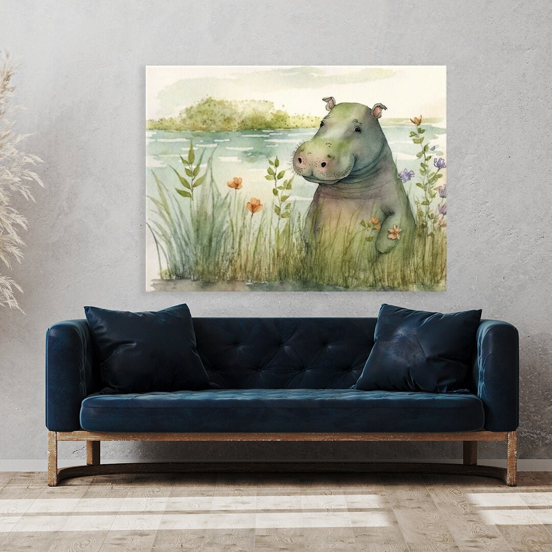 Hippopotamus Cute Hippo 5 Canvas Wall Art Decor - Etsy