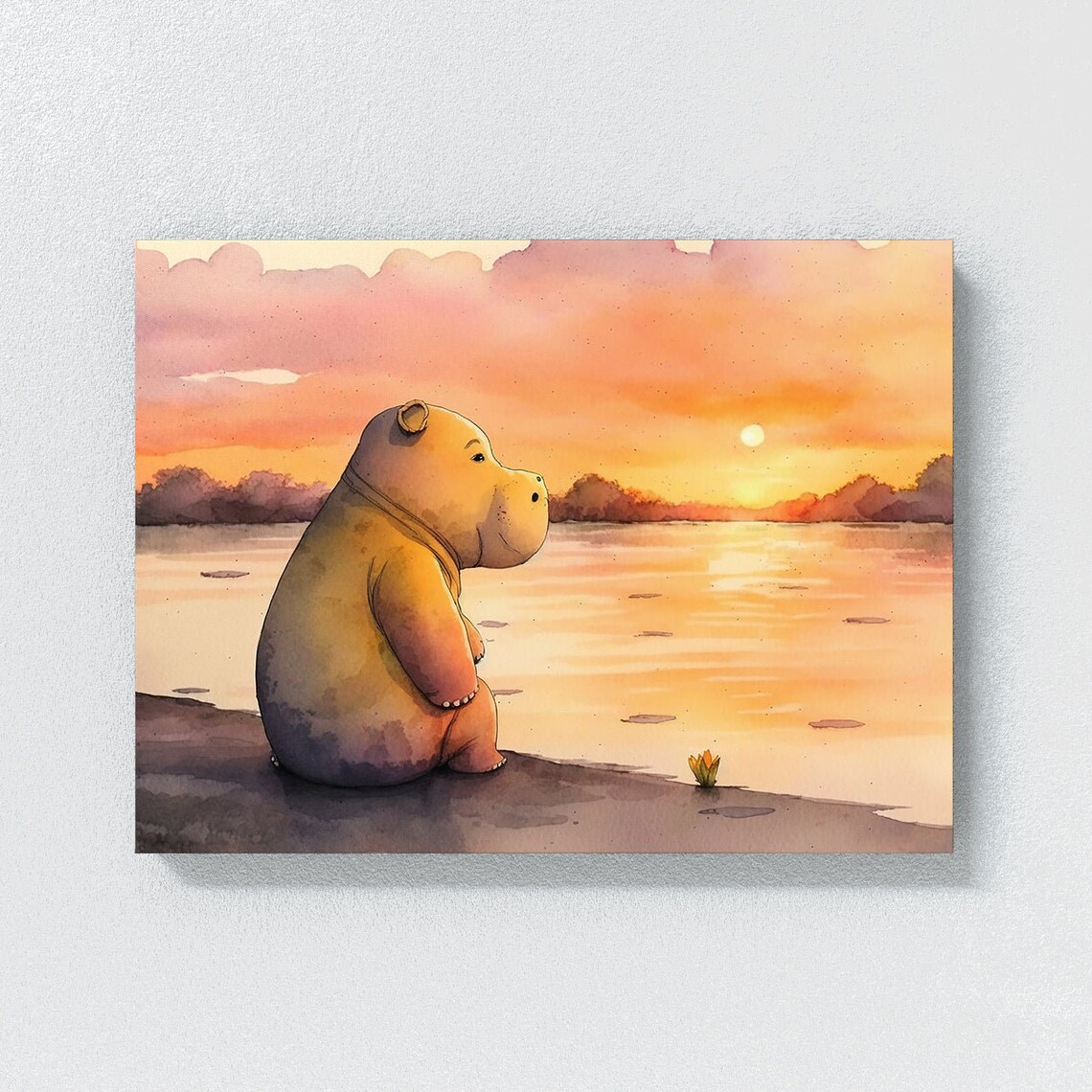 Hippopotamus Cute Hippo Sunset 16 Canvas Wall Art Home - Etsy