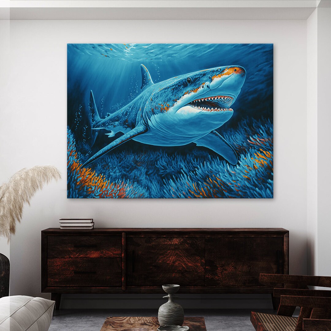 Shark Vibrant Colorful Ocean 31 Canvas | Wall Art Home Decoration ...