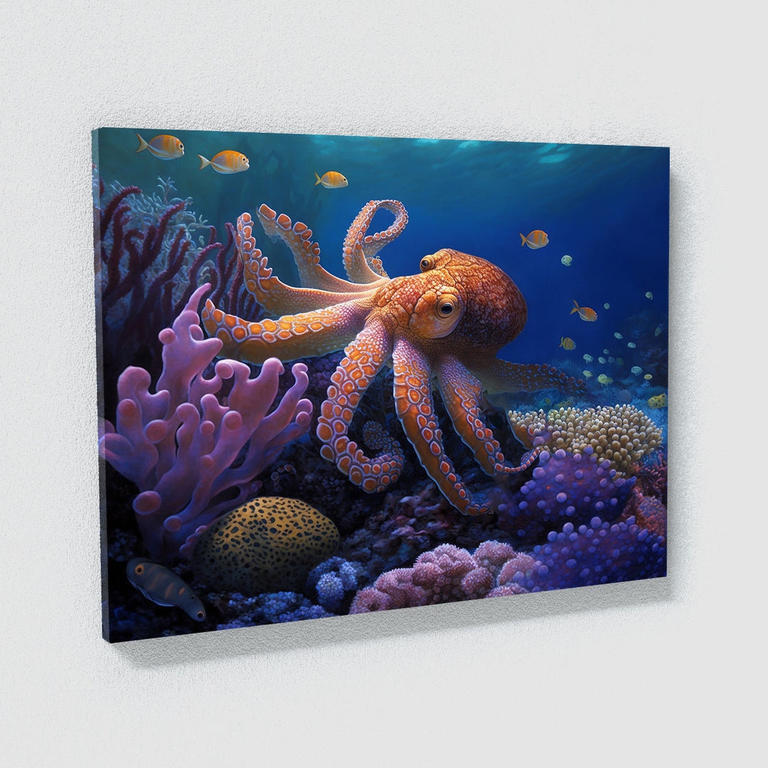 Octopus Coral Reef 3 Canvas Wall Art Decor - Etsy