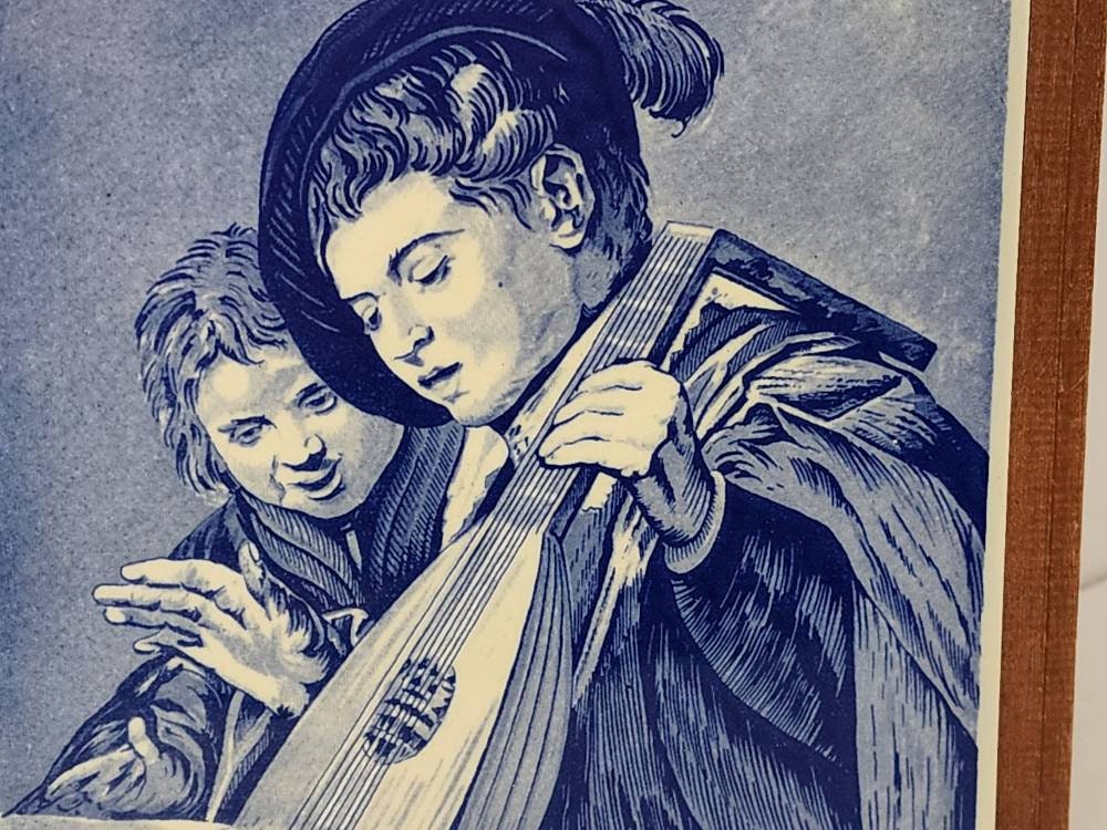 Ceramic Tile Blue Delft two Boys Singing Vintage Tile in Wooden Frame ... Ceramic Tile Blue Delft two Boys Singing Vintage Tile in Wooden Frame ...