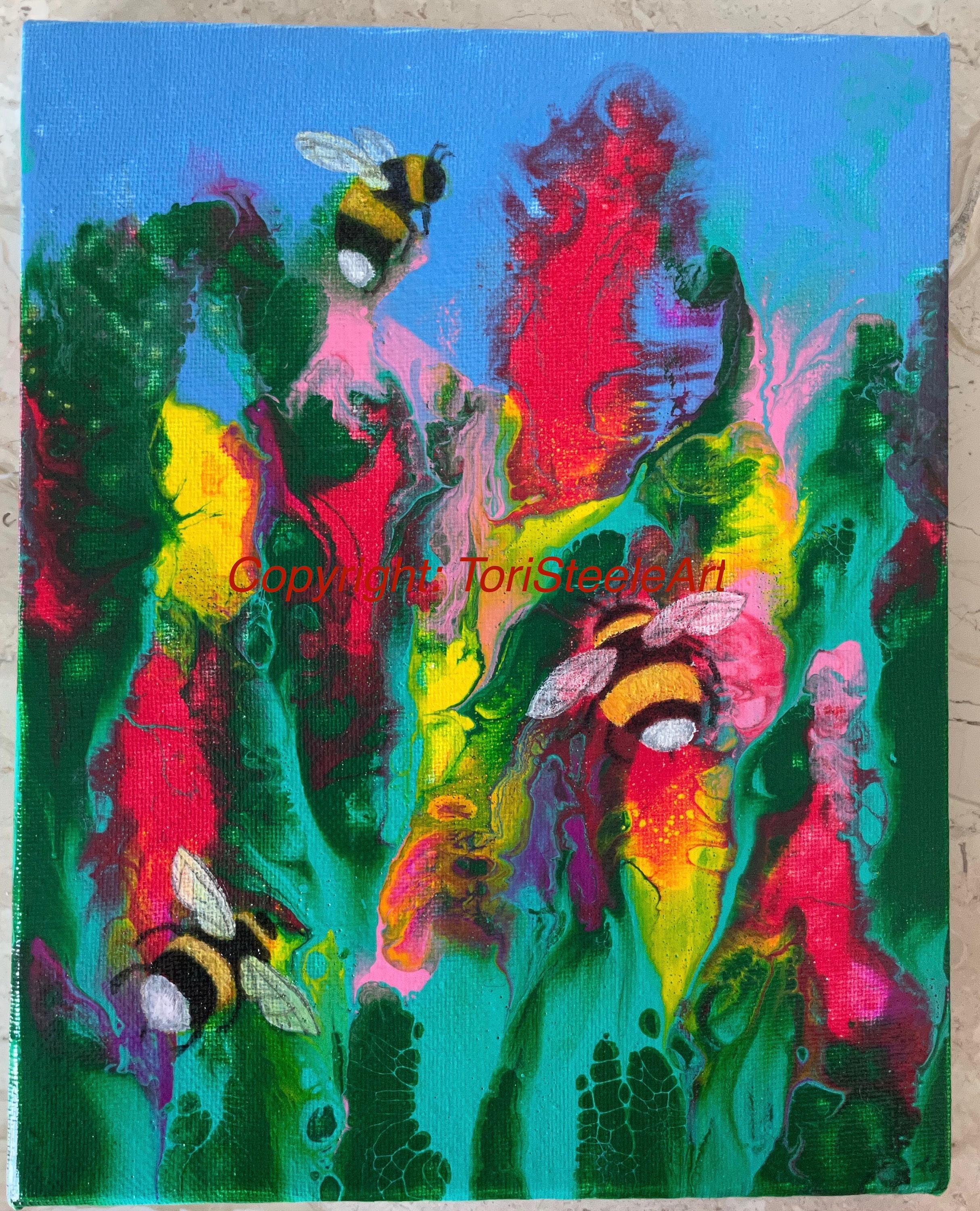 Custom Original Paintings of Bees on Flowers Canvas Painted - Etsy