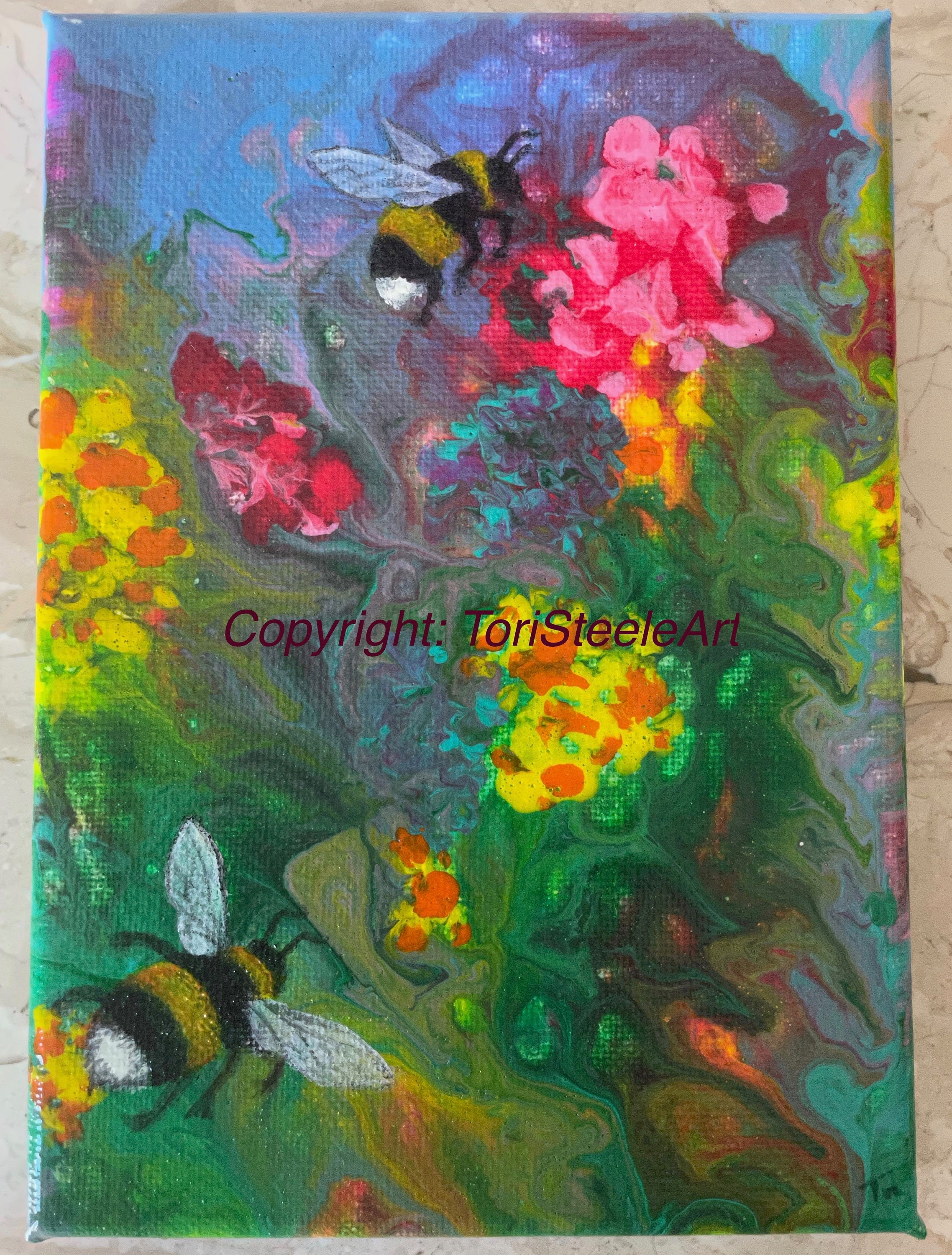 Custom Original Paintings of Bees on Flowers Canvas Painted - Etsy