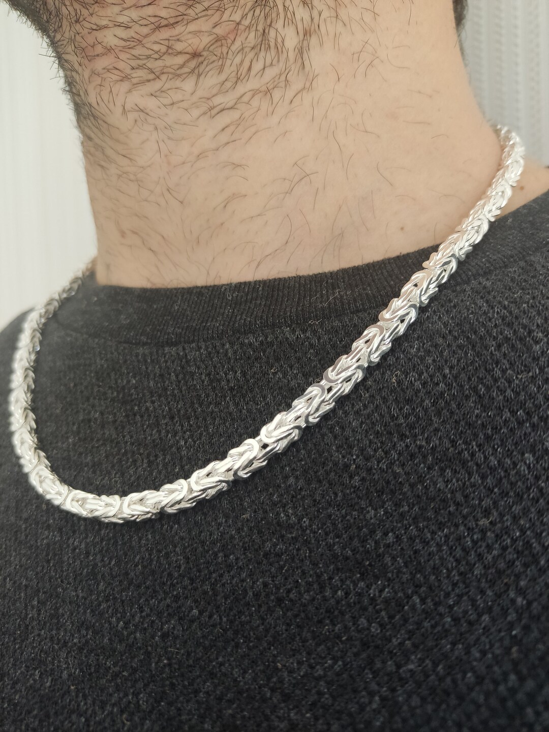 Square Byzantine Chain, Solid Silver 925 Sterling Silver, Unisex Chain ...