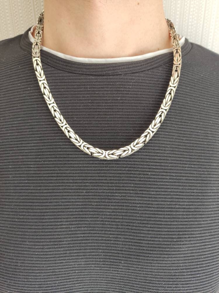 Byzantine Square Chain Necklace, Bali Silver Chain, Oxidized Chain ...
