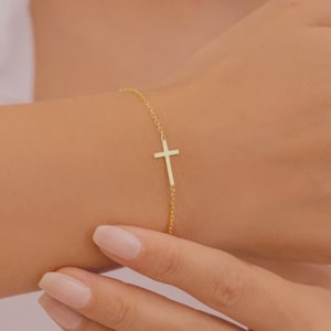 Sideways Cross Bracelet, Gold Cross Bracelet, Silver Cross Bracelet ...