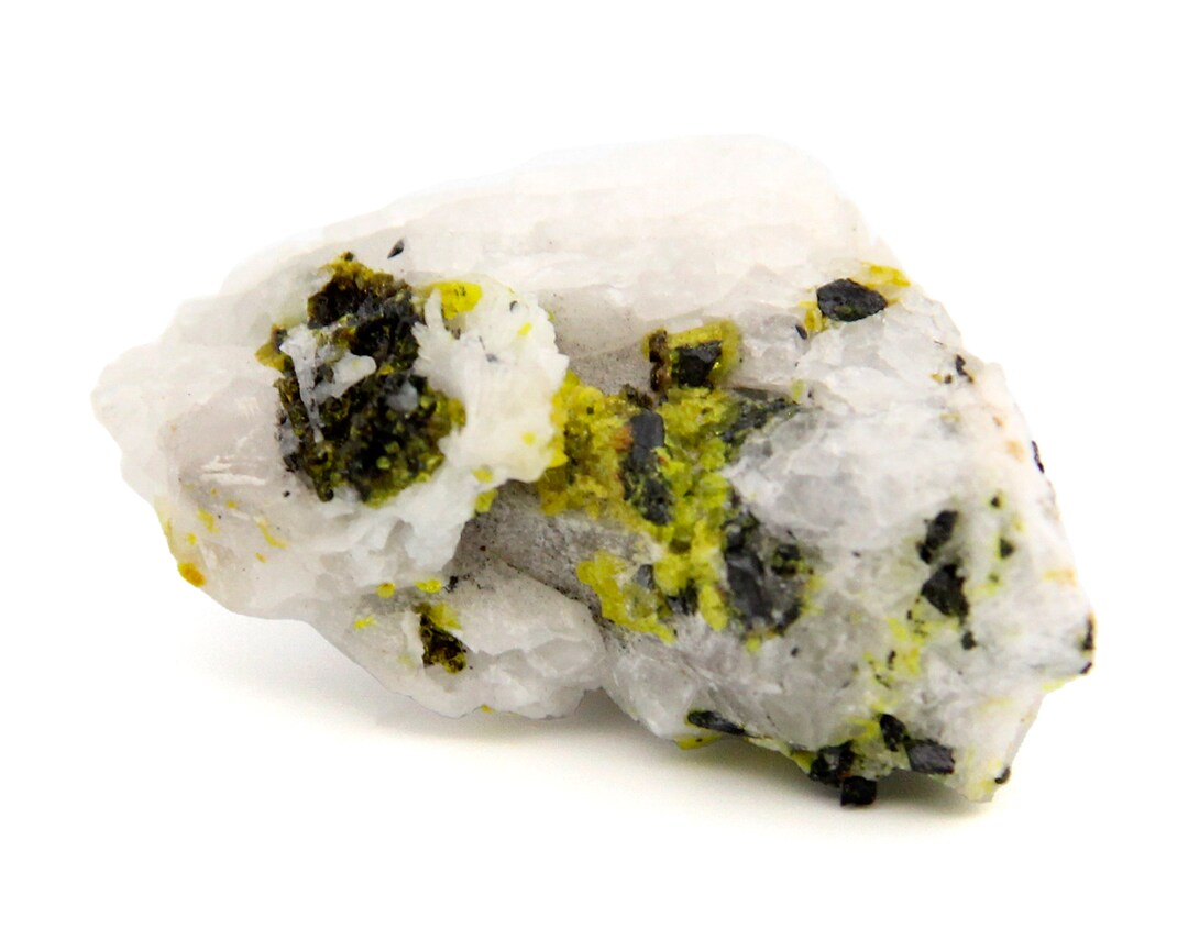 Rare Yellow Ettringite With Black Manganite on Calcite, Natural Mineral ...