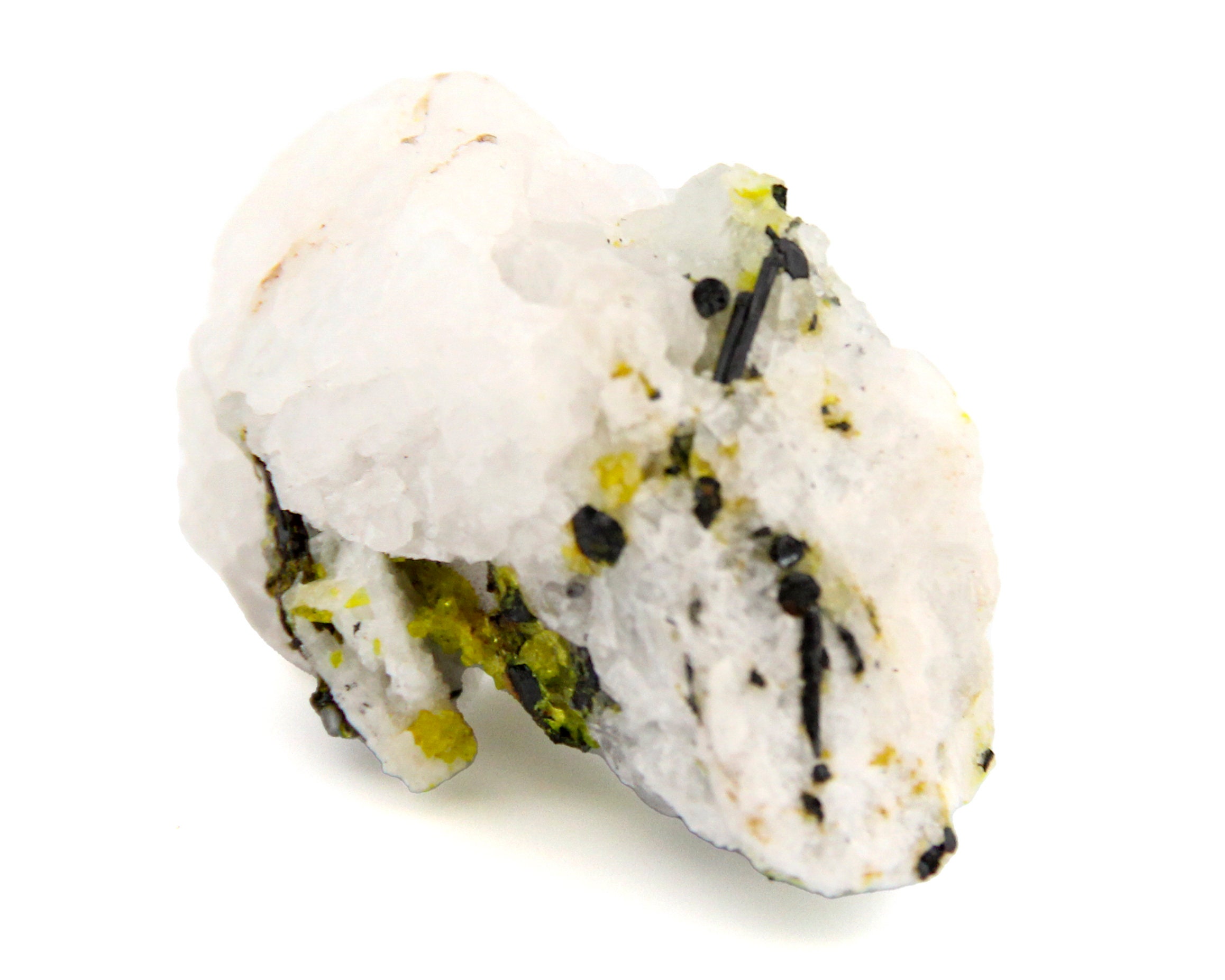 Rare Yellow Ettringite With Black Manganite on Calcite, Natural Mineral ...