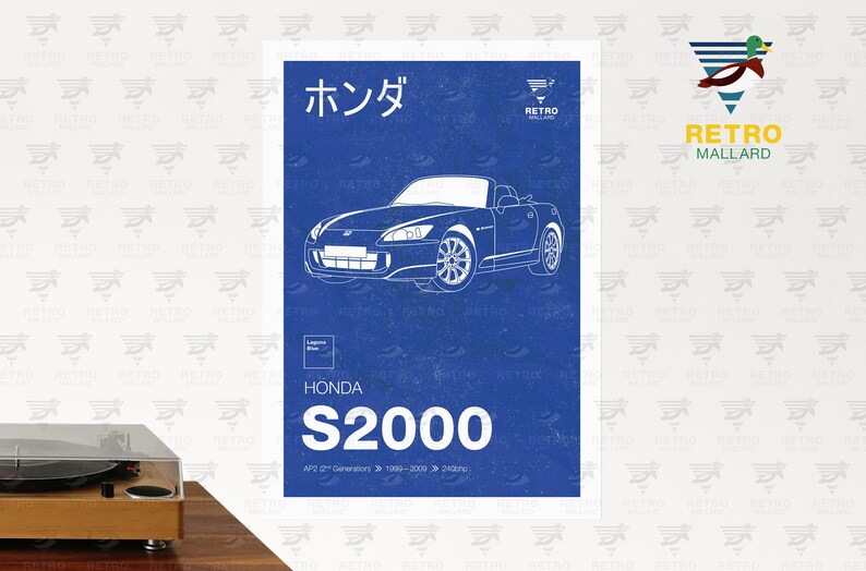 Honda S2000 Retro Print - Japanese Classic Car Poster - Petrolhead ...