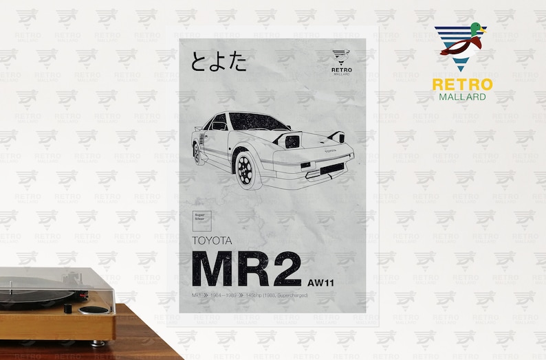 Toyota MR2 AW11 Retro Print Japanese Classic Car Poster Petrolhead ...