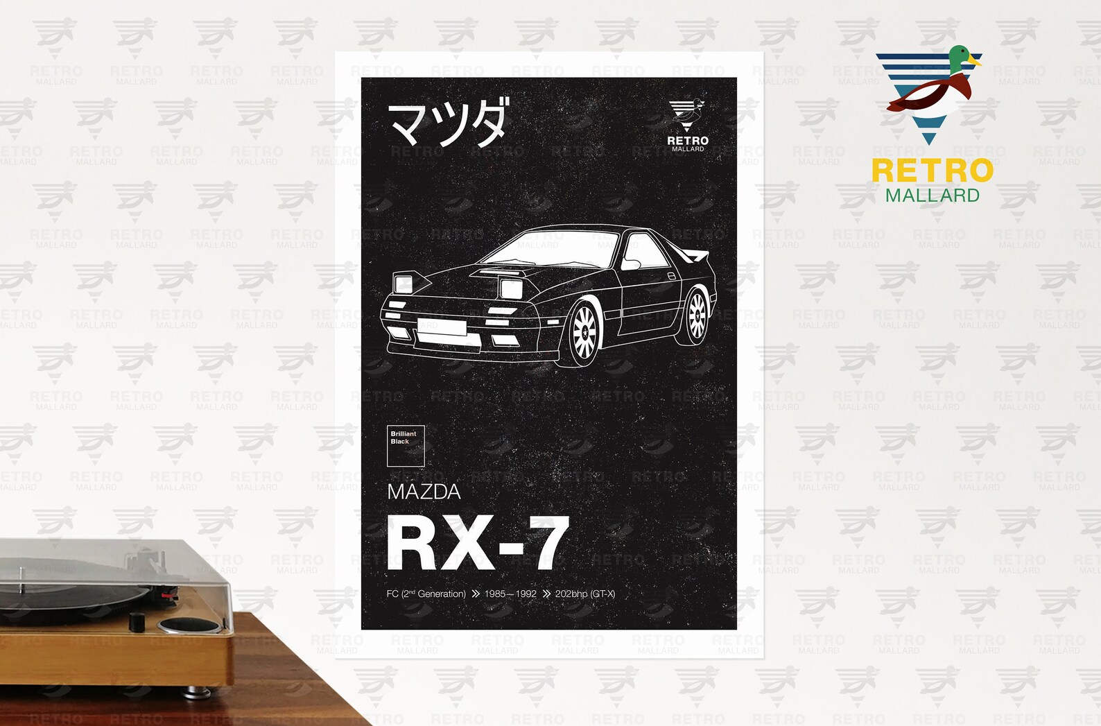 Mazda RX7 Retro Print - Japanese Classic Car Poster - Petrolhead Garage ...