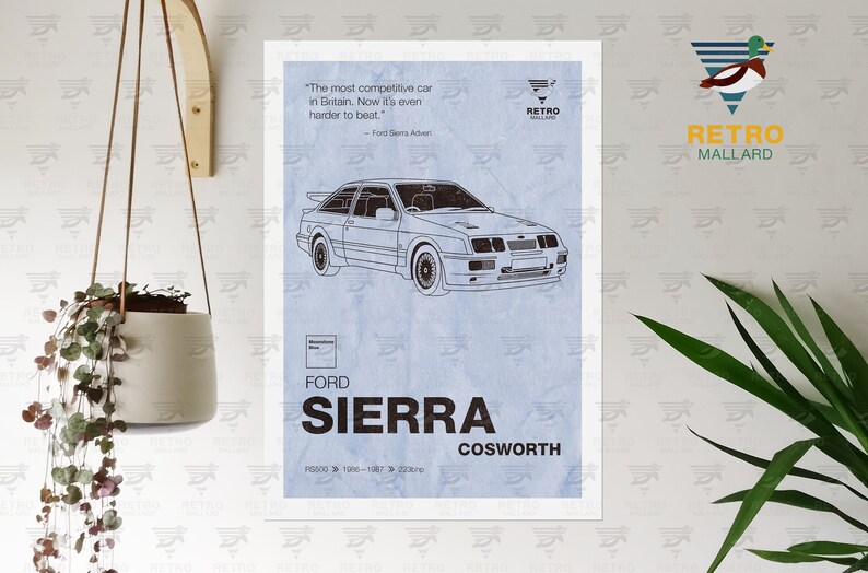 Ford Sierra Cosworth Retro Print - Cossie RS500 Classic Car Poster ...