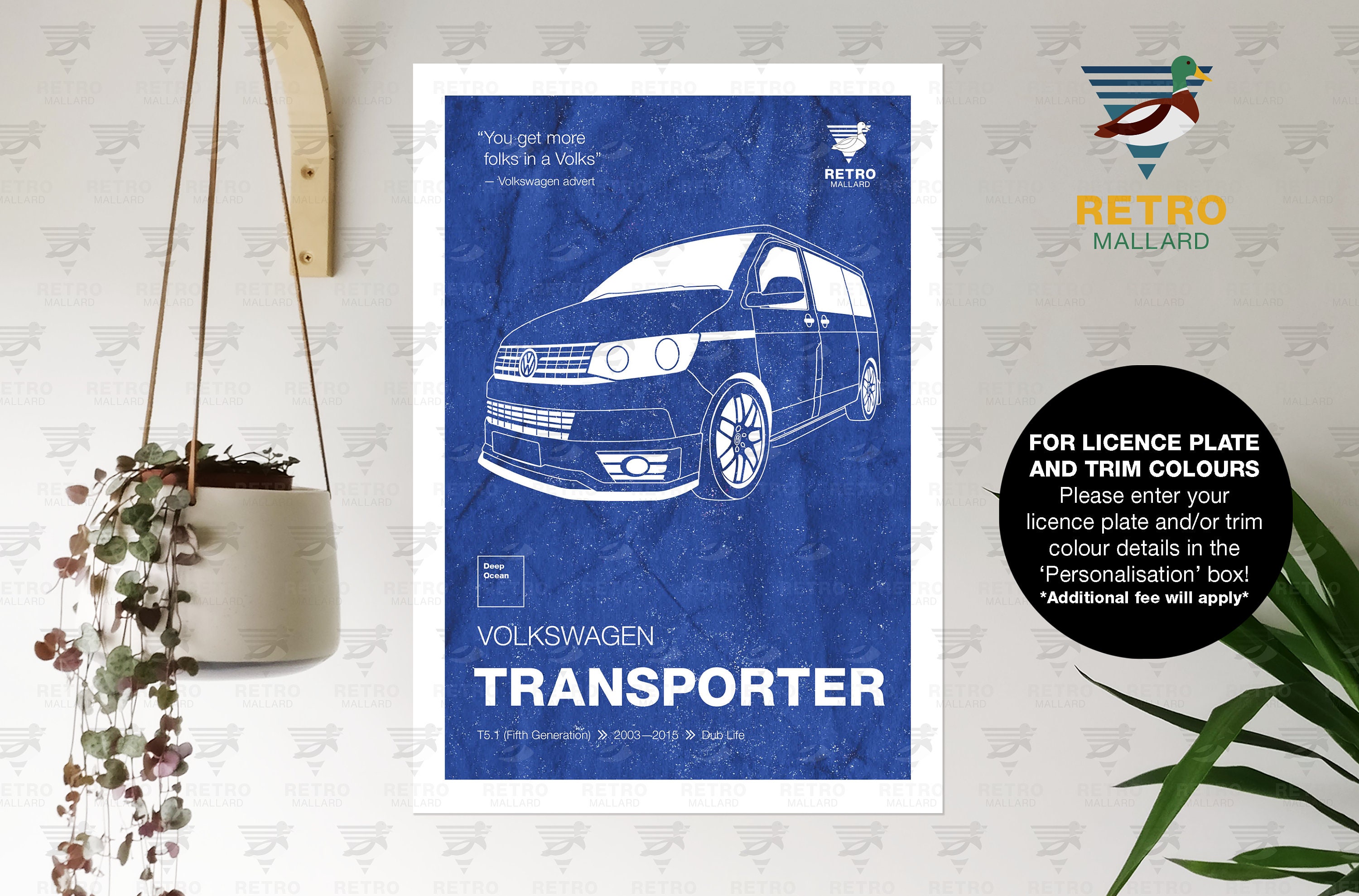 VW Transporter T5.1 Print VW Camper Van Poster Petrolhead Garage Grafik ...