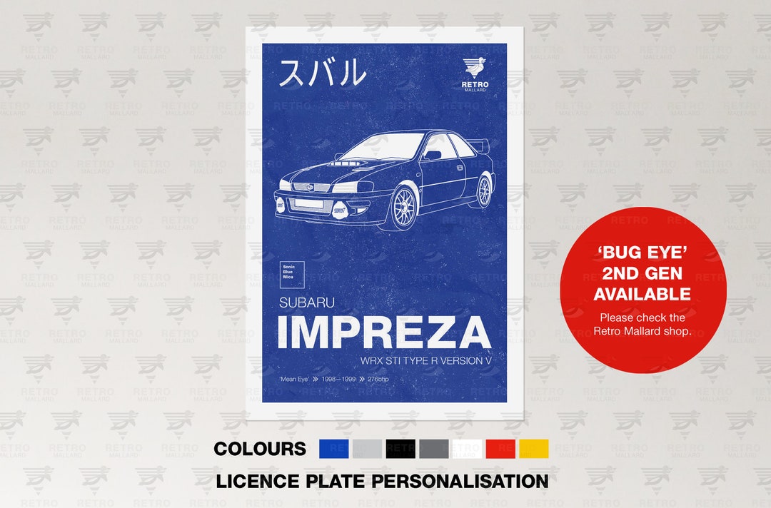 Subaru Impreza Mean Eye Print - Japan JDM Classic Car Poster ...