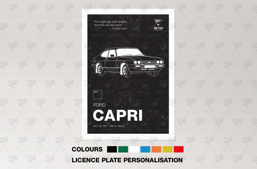Ford Capri Retro Print - Classic Car Poster - Petrolhead Garage Graphic ...