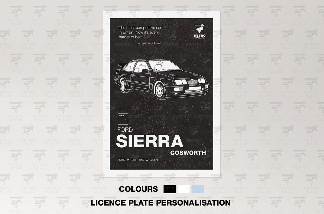 Ford Sierra Cosworth Retro Print - Cossie RS500 Classic Car Poster ...