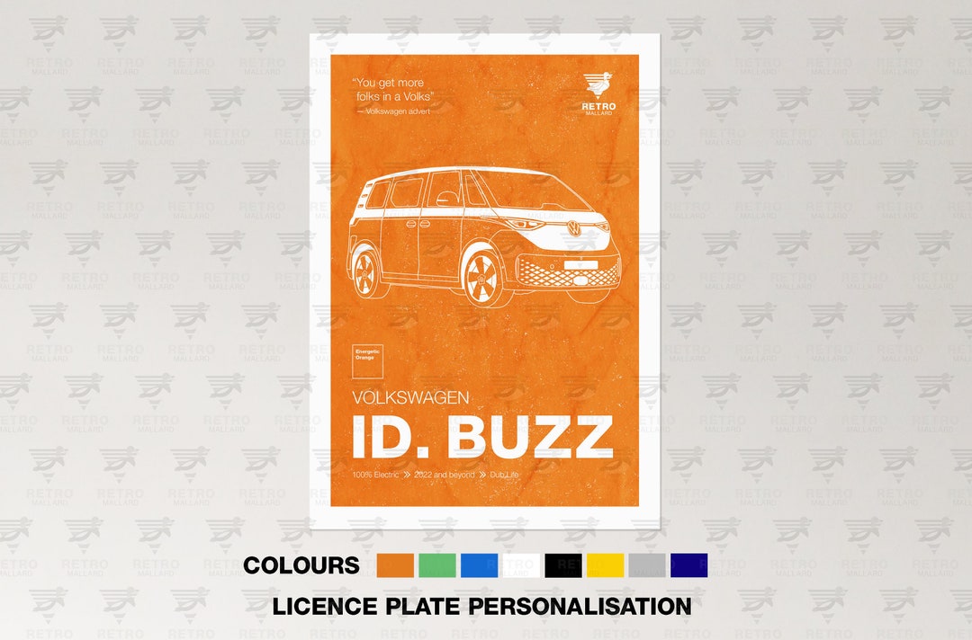 Volkswagen ID Buzz Retro Print VW Camper Van Poster Petrolhead Garage ...