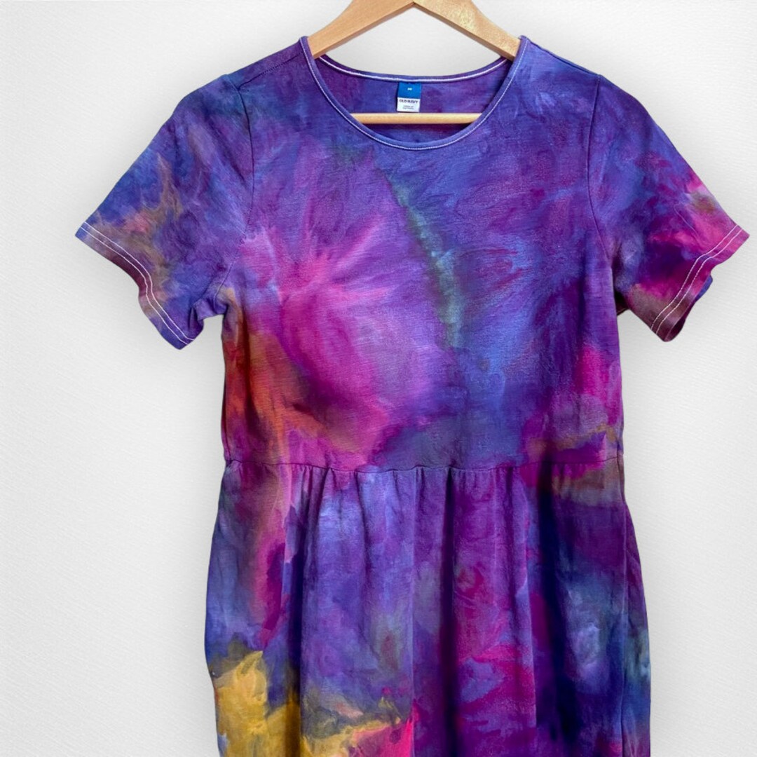 Hand Dyed Dress With Pockets, Women's Size M, Ice Dyed Tiered Nebula ...