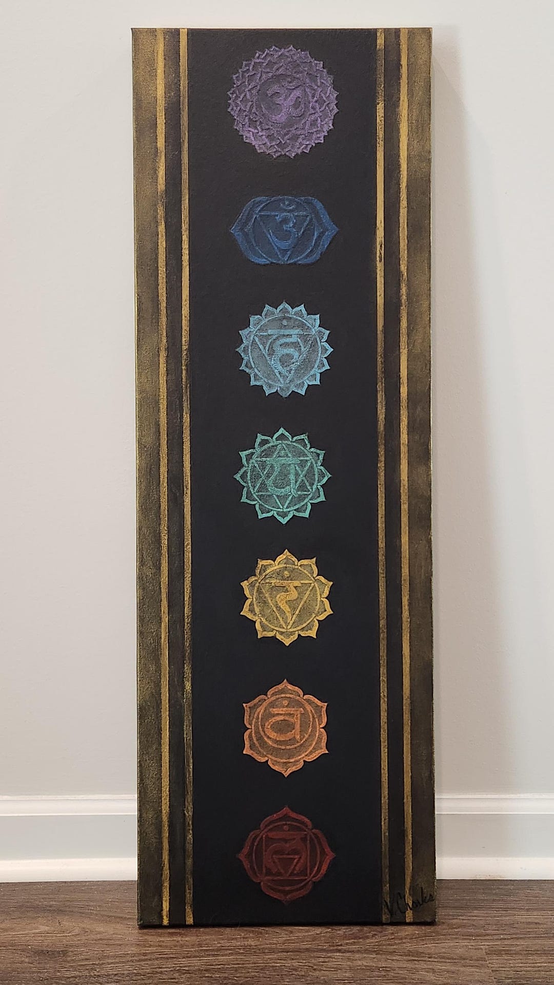 Meru Danda - Chakra Art Original Acrylic Painting, Black & Gold Yoga ...