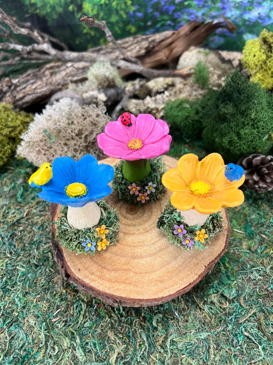 Fairy Garden Bird Baths Set: Whimsical Resin Flower Decor/ the Elf's Cottage - Etsy