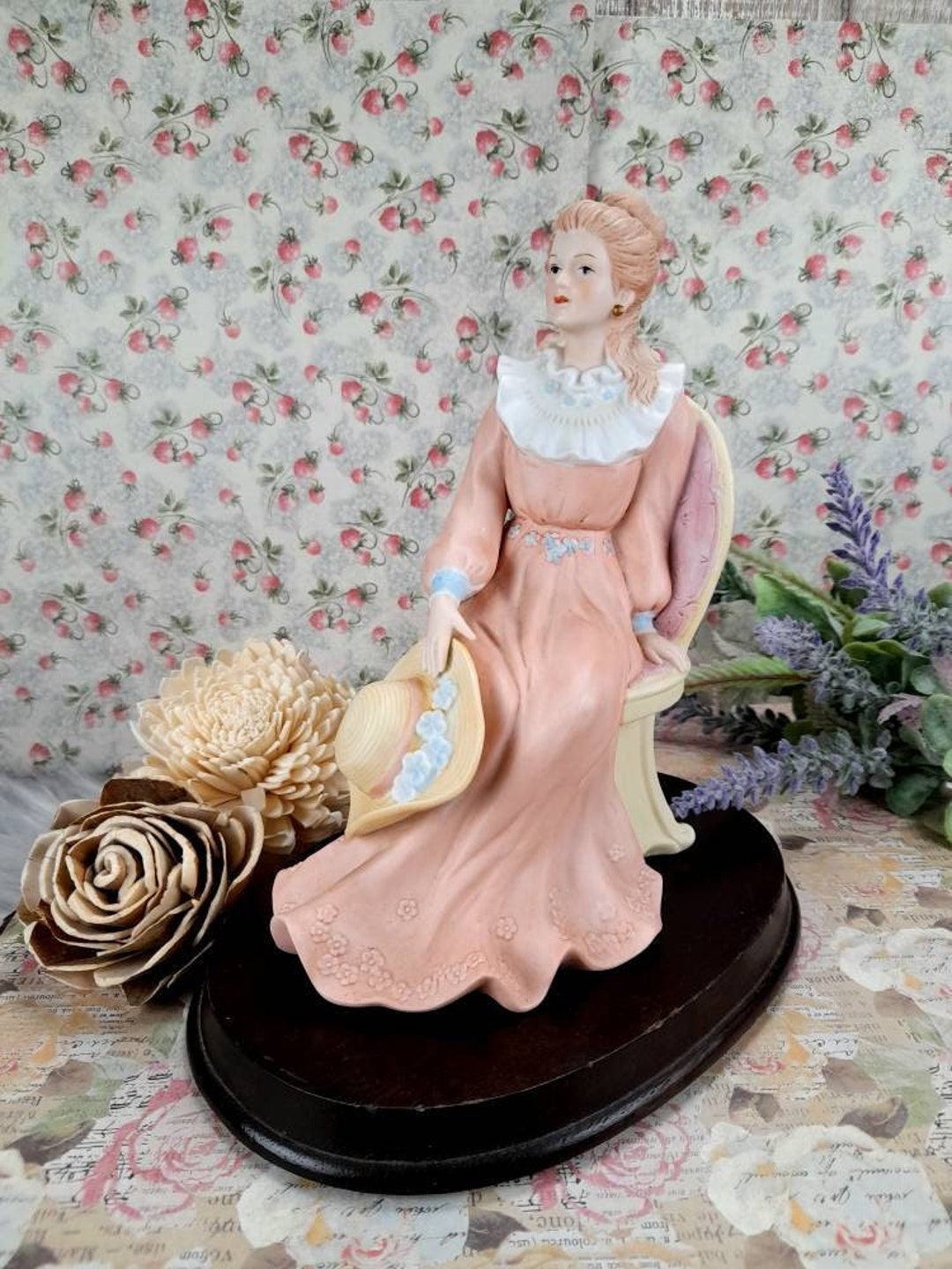 Homco Lady Courtney's Dream Victorian Figurine With Wooden Stand ...