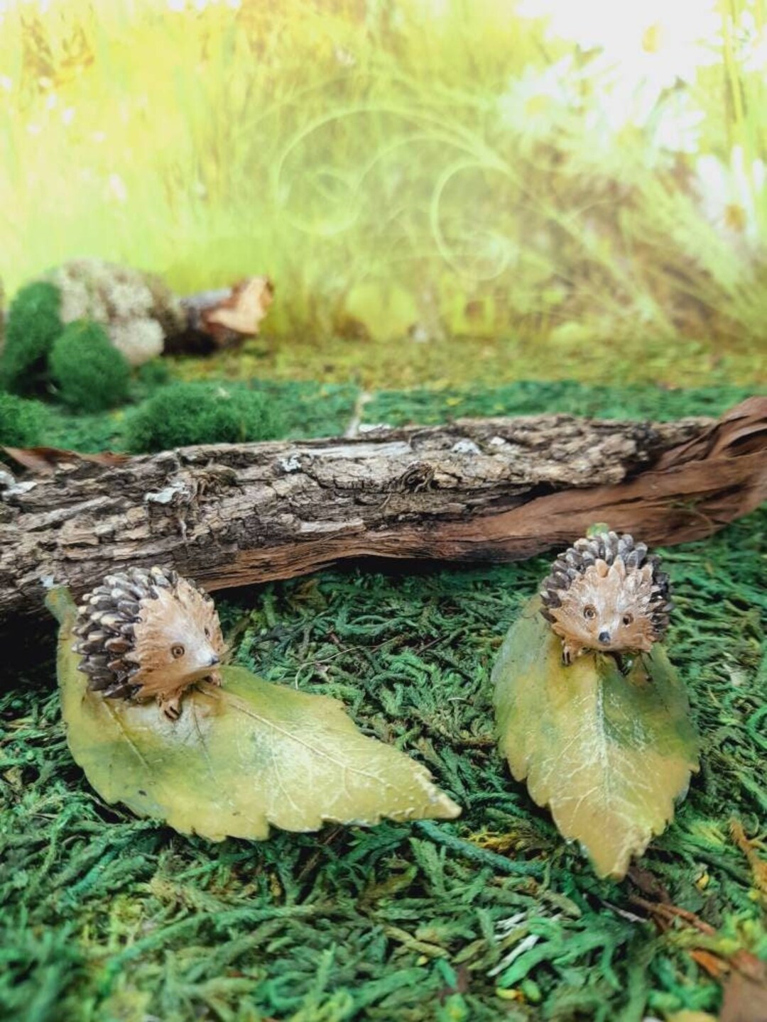Set of 2 Fairy Garden Hedgehogs on a Leaf/ Fairy Garden Accessories ...