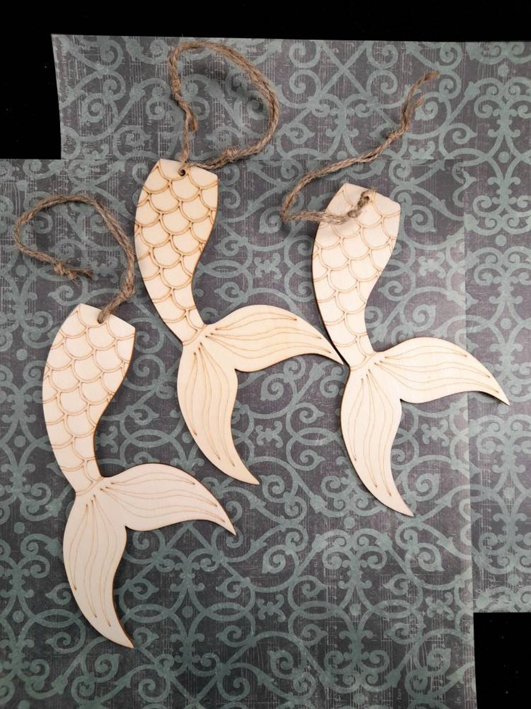 Set Of 3 Unfinished Wooden Mermaid Tail Cut Out Diy Nautical Etsy