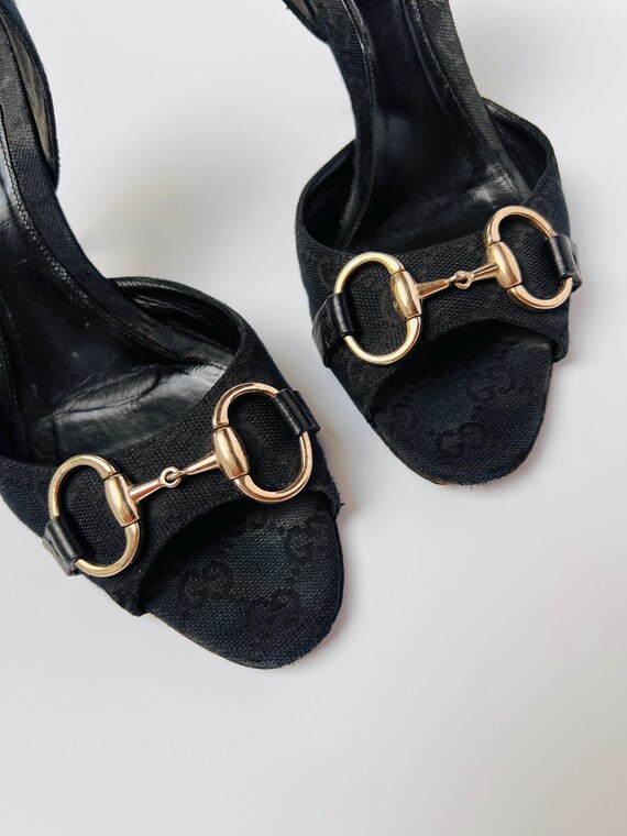 Gucci Heels Courts Black 37.5 4.5 GG Logo Horsebit Bu… - Gem