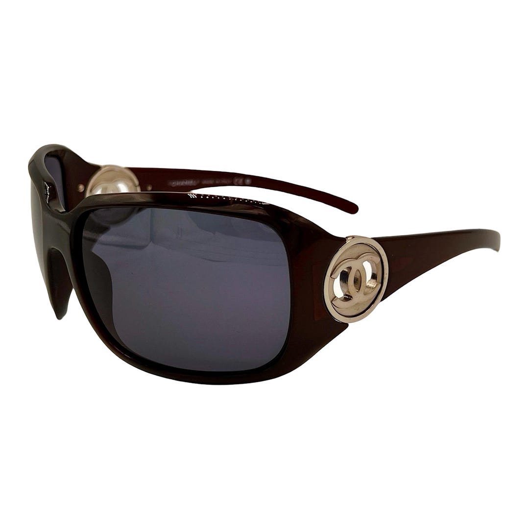 Chanel Sunglasses Shield Logo Burgundy Square Oversized Wrap CC ...