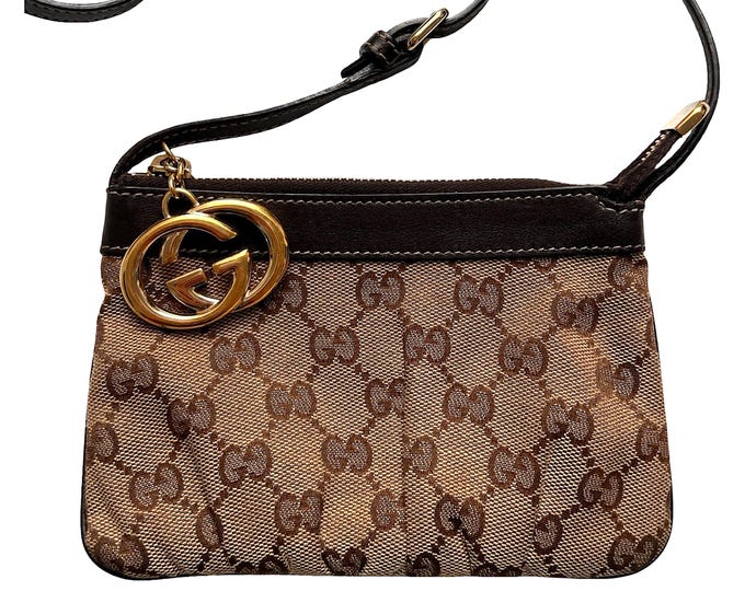 Gucci Crossbody Bag Logo GG Monogram Brown Beige Canvas Leather Gold ...