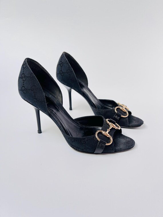 Gucci Heels Courts Black 37.5 4.5 GG Logo Horsebit Bu… - Gem